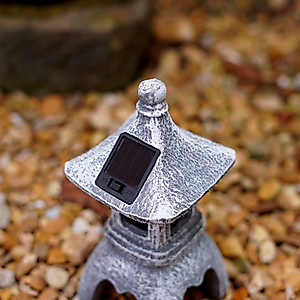 Aloak Asian Solar Zen Pagoda Garden Statue, Outdoor Japanese Lamp Lantern for Home Garden Landscape Décor (9.8 inch Pagoda)