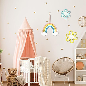 Boho Nursery Decor for Girl Woven Daisy Flower Decor Rainbow Macrame Wall Hanging Baby Girls Kids Nursery Home Bedroom Room Dorm Decor,3PCS