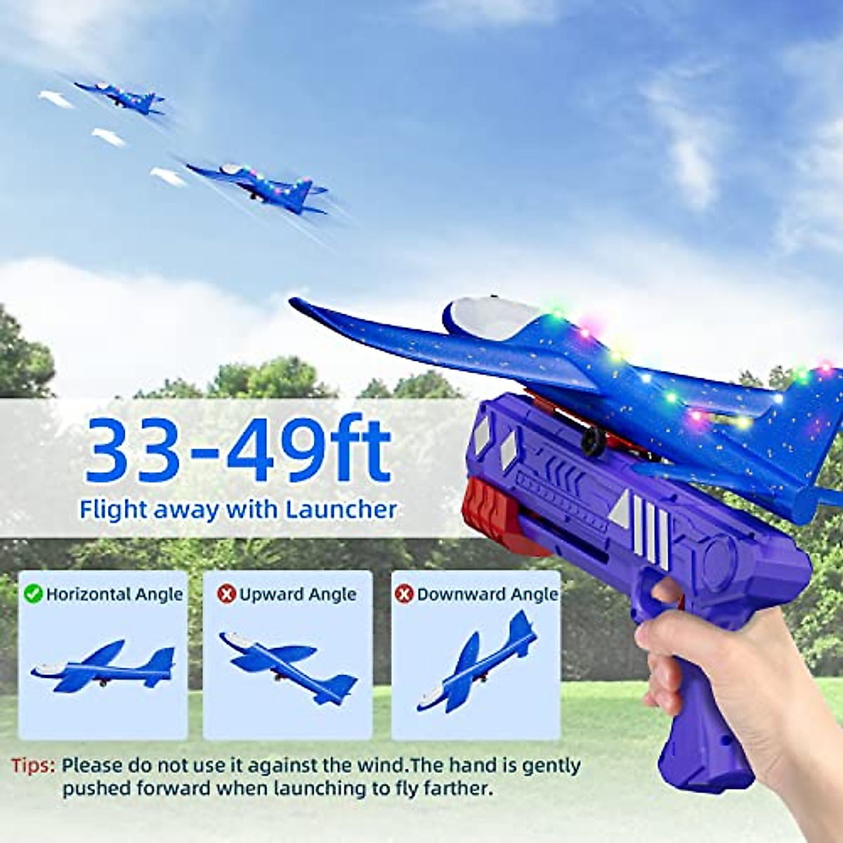 Ceekan 3-Pack LED Airplane Toy, Foam Glider with Plane Launcher - Catapult Plane with 2 Flight Modes, Kids Gifts Flying Toy for 3 4 5 6 7 8 9 10 11 12 Year Old Boys Girls