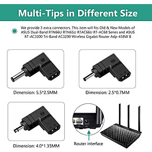 HKY AC Adapter for ASUS Dual-Band Rt-AC66U RT-N66U RT-N65U RT-N56u RT-N66r RT-N66w Rt-AC66r Rt-AC66W RT-AC68U RT-AC68W RT-AC68P RT-AC68R N750 N900 AC1750 AC1900 Router Power Supply Cord with 3 Tips