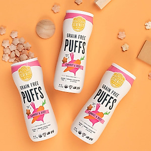 Serenity Kids 6+ Months Grain Free Puffs Toddler & Baby Snack | No Added Sugar, Gluten & Rice Free, Allergen Free | Made with Organic Cassava, Veggies, and Herbs | Carrot & Beet | 6 Count