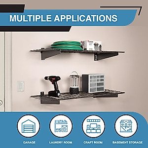 HyLoft 00967 45-Inch by 15-Inch Steel Wall Shelf for Garage Storage, Low-Profile Brackets, Off White, 2-Pack