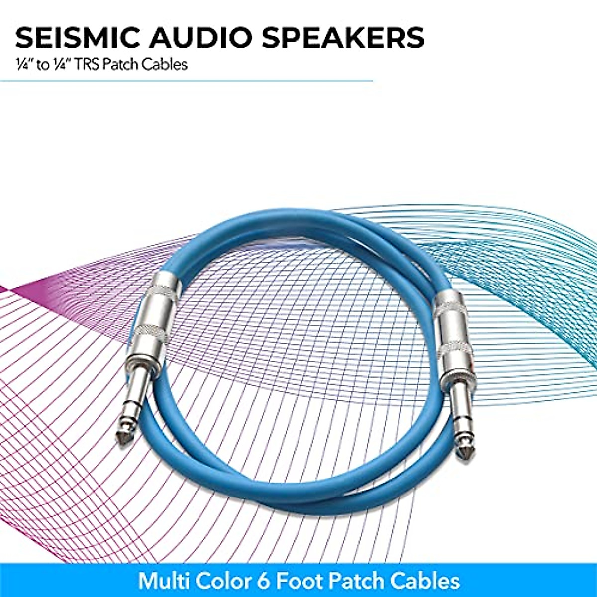 Seismic Audio Speakers ¼” to ¼” TRS Patch Cables, 6 Foot Patch Cables, Pack of 6, Multi Color