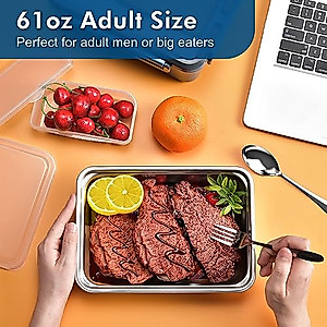 PHIPRIME Electric Lunch Box 80W Fast Heating, 61oz X-Large Heated Lunch Box for Adults with Salad Box, Fork & Spoon, 2 Leak-proof Lids, Dishwasher Safe Self Heating Lunch Box for Work