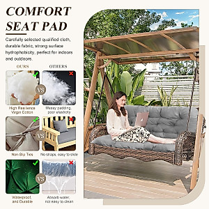 Outdoor/Indoor Swing Replacement Cushion, 2 or 3 Seats Bench Cushions with Backrest, Thicken 4" Recliner Seat Pad for Garden/Patio, Waterproof Premium Tufted Cushion with Ties(Light Grey-40x40x4in)