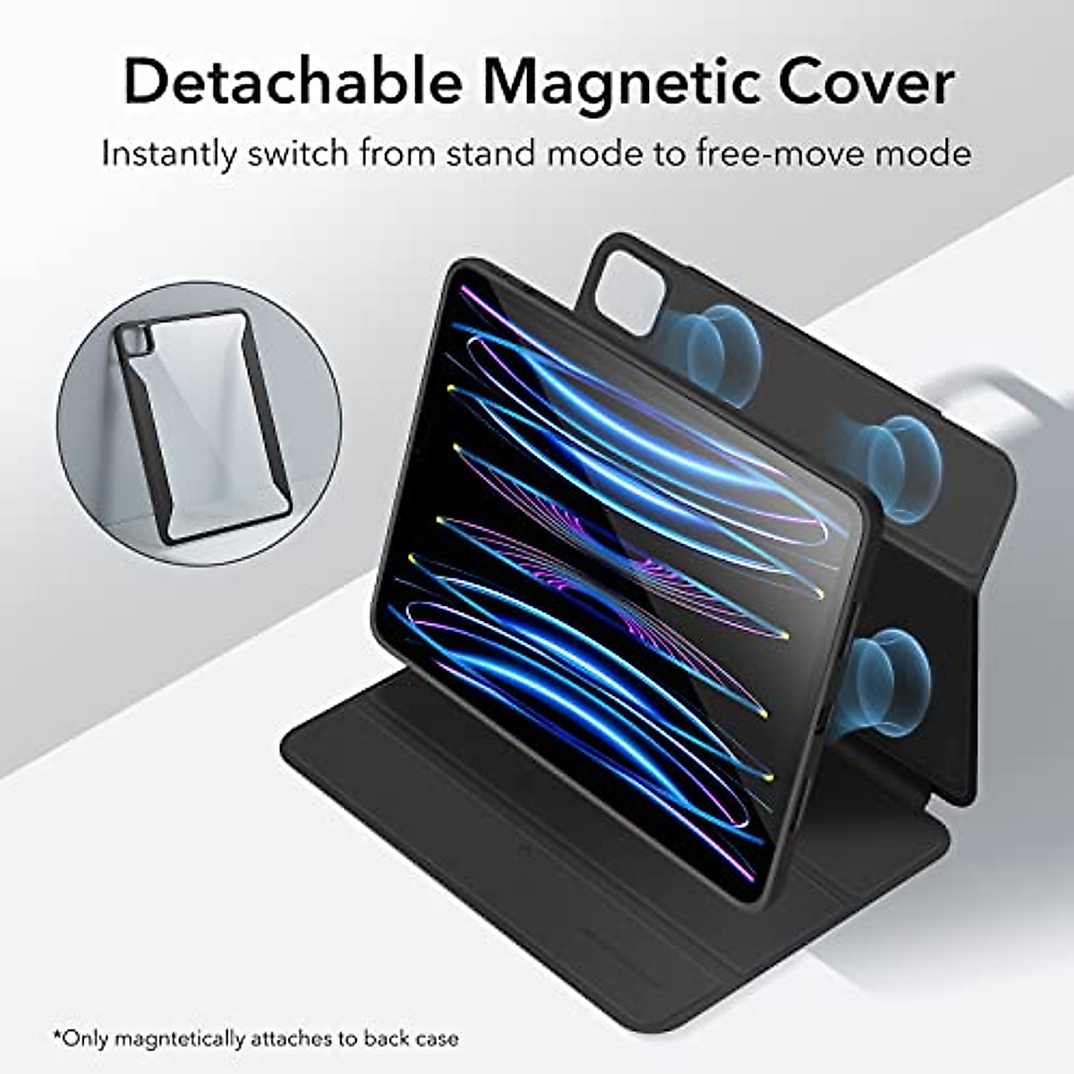 ESR for iPad Pro 11 Inch Case (2022/2021/2020/2018, 4th/3rd/2nd/1st Generation) with Pencil Holder, Removable Magnetic Cover, Vertical Stand, Rebound 360 Series, Durable Black
