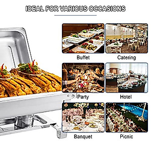 THXSUN 2-Pack 9QT Chafing Dish Buffet Set, Stainless Steel Full Size Chafers and Buffet Warmers Sets, Foldable Chafing Dishes with Pan, Lid, Frame, Fuel Holder for Catering Party Banquet (Upgrade)