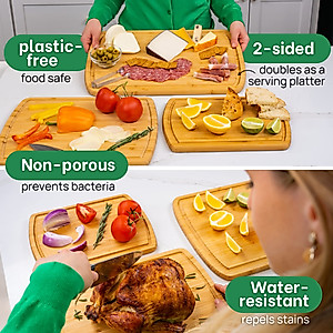 Organic Bamboo Cutting Board Set of 3 with Lifetime Replacements - Wood Cutting Board Set with Juice Groove - Wooden Chopping board Set for Kitchen, Meat and Cheese - Single Tone