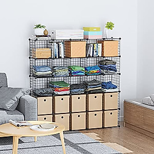 HUBSON Wire Cube Storage Organizer, 12-Cube Metal Grids Storage Shelf, Closet Cabinet, DIY Plastic Cube Bookcase Modular Closet Cabinet for Bedroom, Living Room, Office, Black