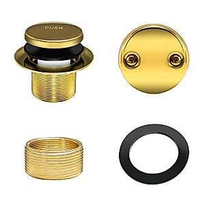 Solimeta Tip-Toe Tub Trim Set with Two-Hole Overflow Faceplate, Bath Tub Drain Trim Set with Universal Fine Thread, Polished Brass