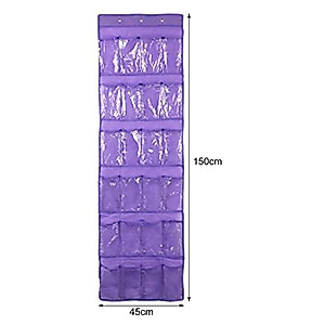 Washranp Punch-Free Over The Door Shoe Organizer, Hanging Shoe Rack Holder with 24 Large Fabric Pockets, Storage Rack Hangs on Closets for Shoes, Sneakers or Home Accessories Purple