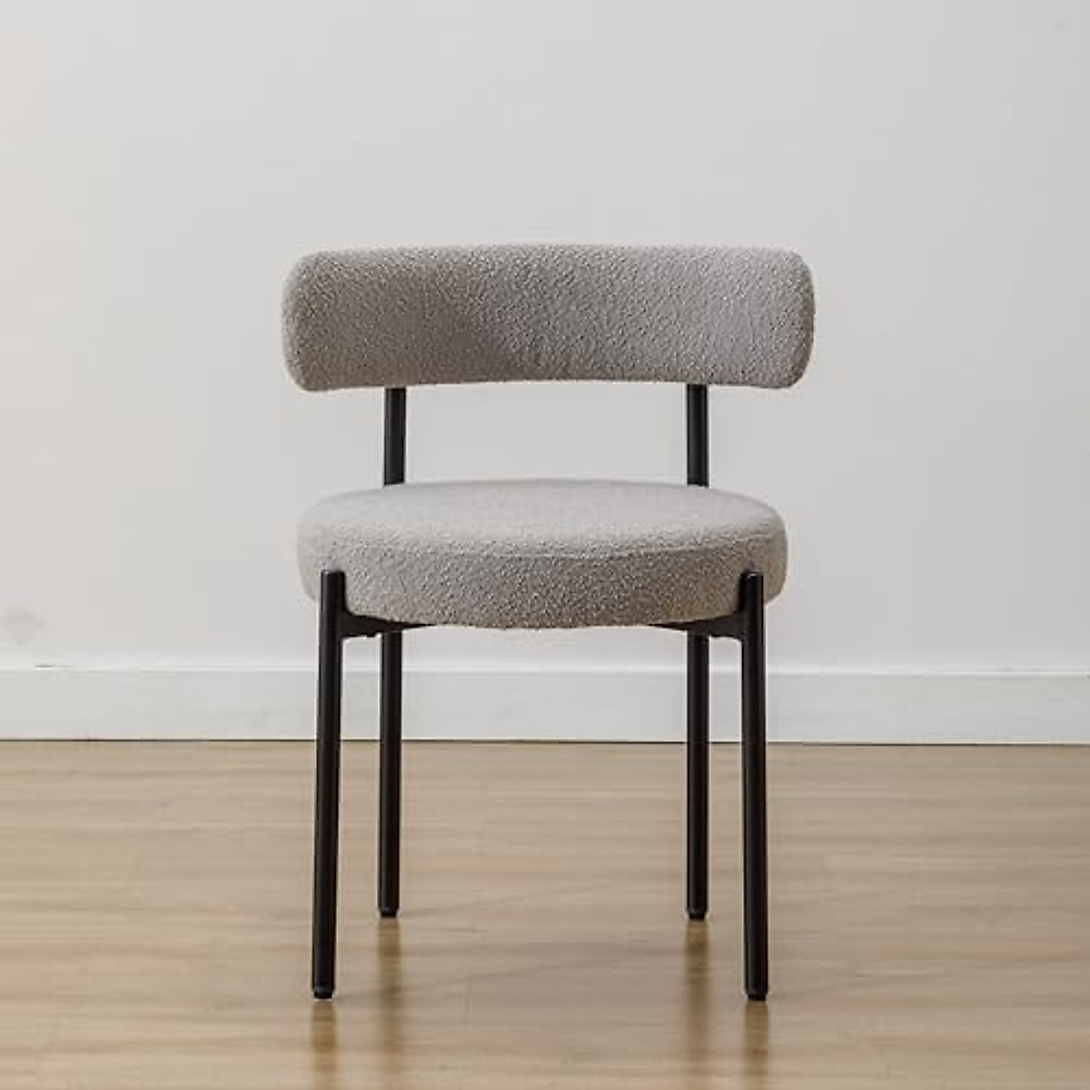 Locus Bono Boucle Dining Chairs Set of 2, Modern Upholstered Dining Room Chairs, Armless Kitchen Chair for Dining Room, Living Room, Black Metal Legs (Light Grey)