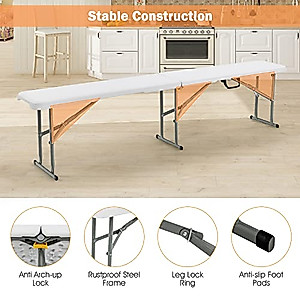 Goplus 6 Feet Plastic Folding Bench, Set of 2 Portable Foldable Bench Seat with 550 lbs Capacity for Indoor Outdoor Picnic Party Camping Dining, Off-White, No Assembly Required