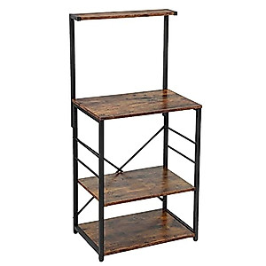 WYKDD 4 Tier Wooden Kitchen Storage Rack Bakery Shelf with 4 Tier Microwave Oven Farmhouse Rustic Industrial Style X Design Frame
