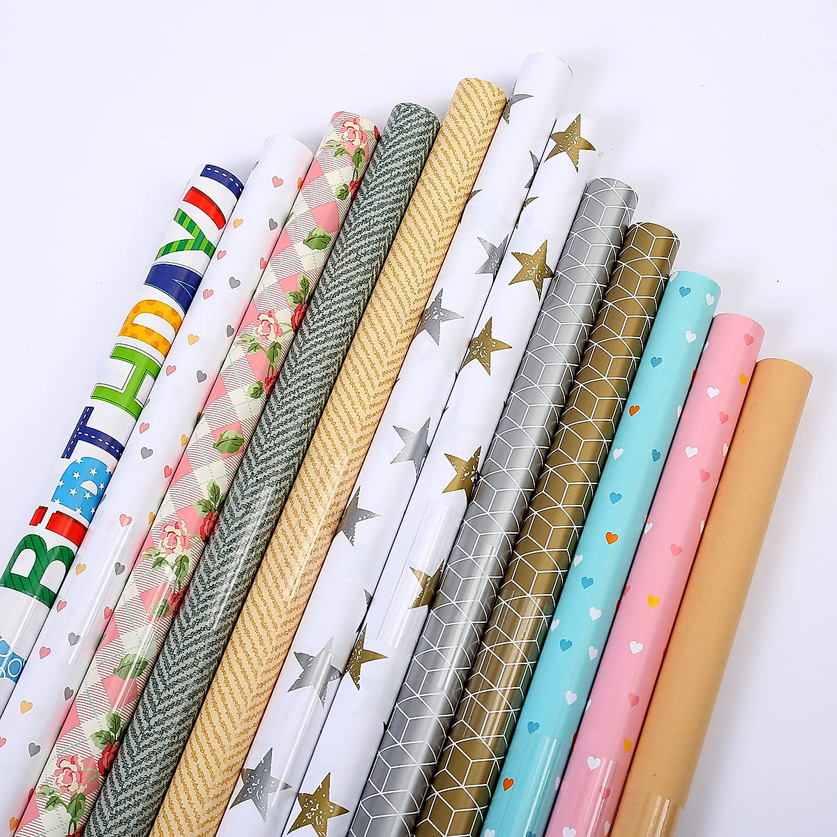 Bromwic Gift Wrapping Paper Roll, 4 Rolls 39 Inch X 18 Inch Per Roll Different Print Design Wrap Paper for Birthday, Christmas, Wedding (Five-pointed star)