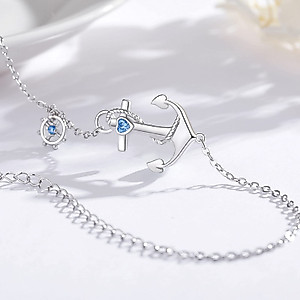 Anchor Bracelets Adjustable for Women, 925 Sterling Silver Heart Charm Bracelet Blue Nautical Sailor Bracelet Friendship Jewelry Confirmation for Mom Women Wife Girlfriend