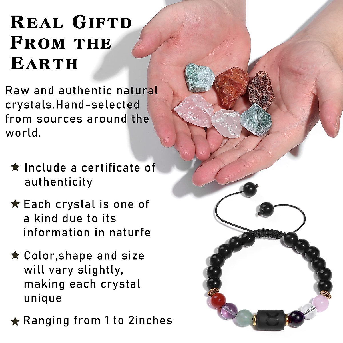 GolbalJew Taurus Crystals Gift Set, Zodiac Signs Healing Crystals Birthstones with Horoscope Box Set Taurus Astrology Crystal Bracelet Healing Stones Gifts