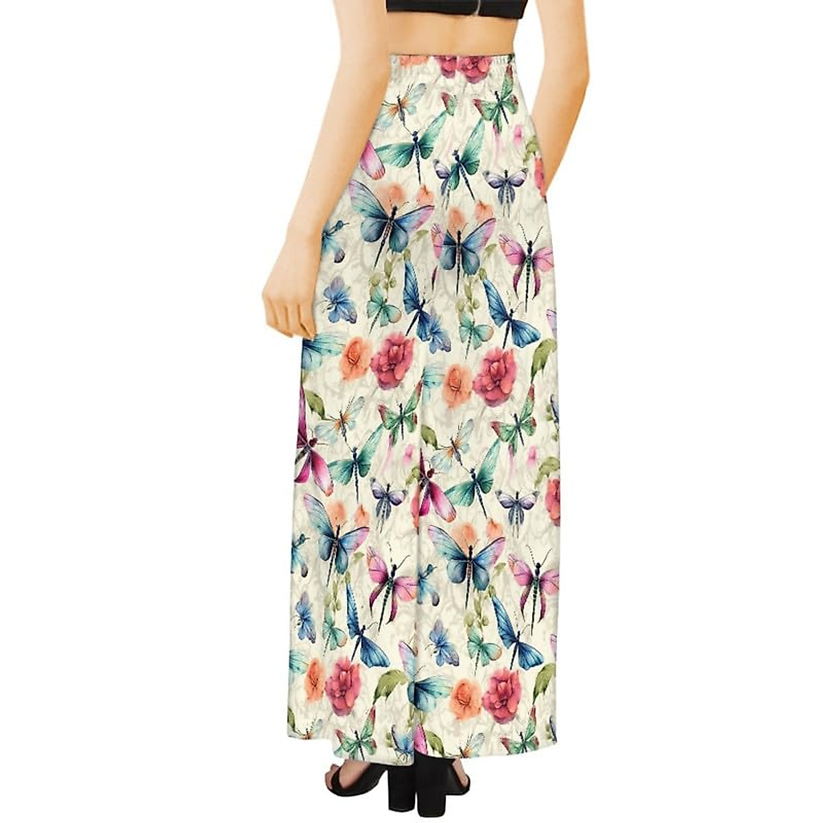 Irisjudy Women's Comfy Yoga Sweatpants Watercolor Dragonfly Casual Pajamas, Paint Dragonfly Floral Palazzo Lounge Pants Stretchy Loose Fit Casual Trousers