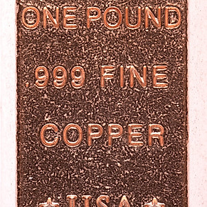 1 Pound Copper Bar Ingot Paperweight - 999 Pure Chemistry Element Design with Certificate of Authenticity by Unique Metals