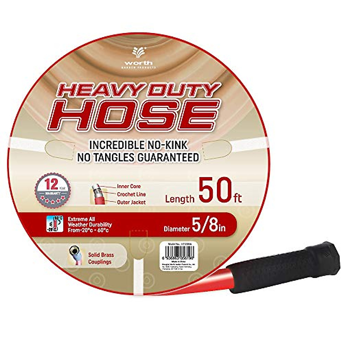Solution4Patio Homes Garden Hose Red Kink Free 5/8 in. x 50 ft. Commercial Hose, No Leaking, Heavy Duty, Brass Fittings 12 Year Warranty, No DOP, Environmental-Friendly