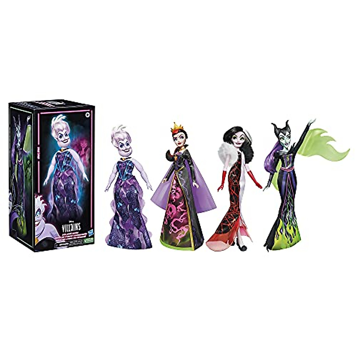Disney Princess Villains Black and Brights Collection, Fashion Doll 4 Pack, Disney Villains Toy for Kids 5 Years Old and Up (Amazon Exclusive)