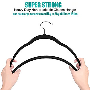 AzxecVcer Velvet Hangers,50 Pack Non Slip Felt Hangers Slim & Space Saving, Open Ended Design for Easy-Slide Pant, Jeans, Slacks Etc, Black