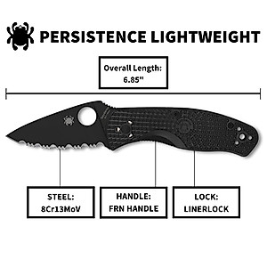 Spyderco Persistence Lightweight Knife with 2.77" Black Steel Blade and Durable Black FRN Handle - PlainEdge - C136SBBK