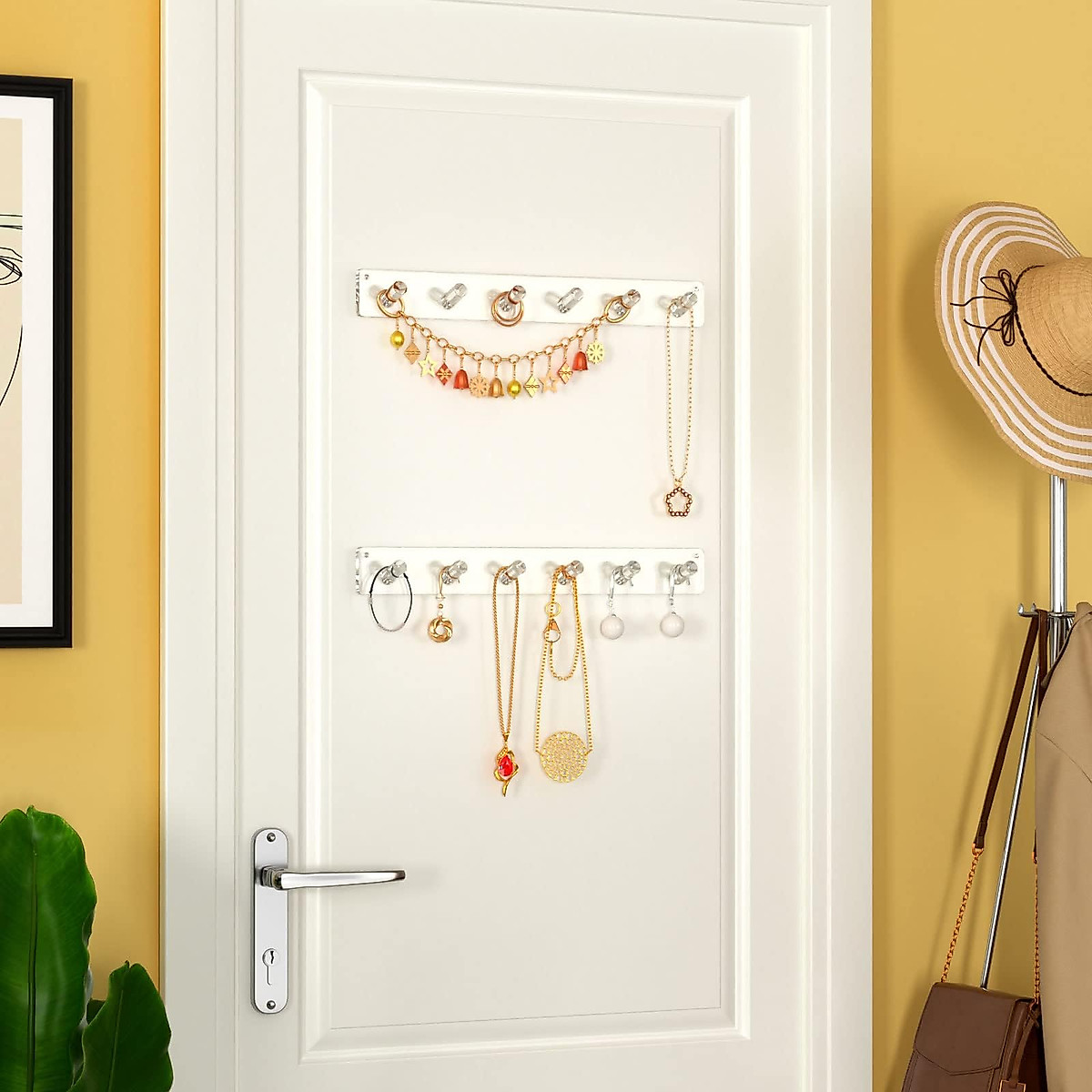 NIUBEE Wall Mounted Necklace Hanger, 4 Pack Acrylic Jewelry Stand Organizer, Bracelets Rings Bangles Display Rack,Best Gift for Girl Women