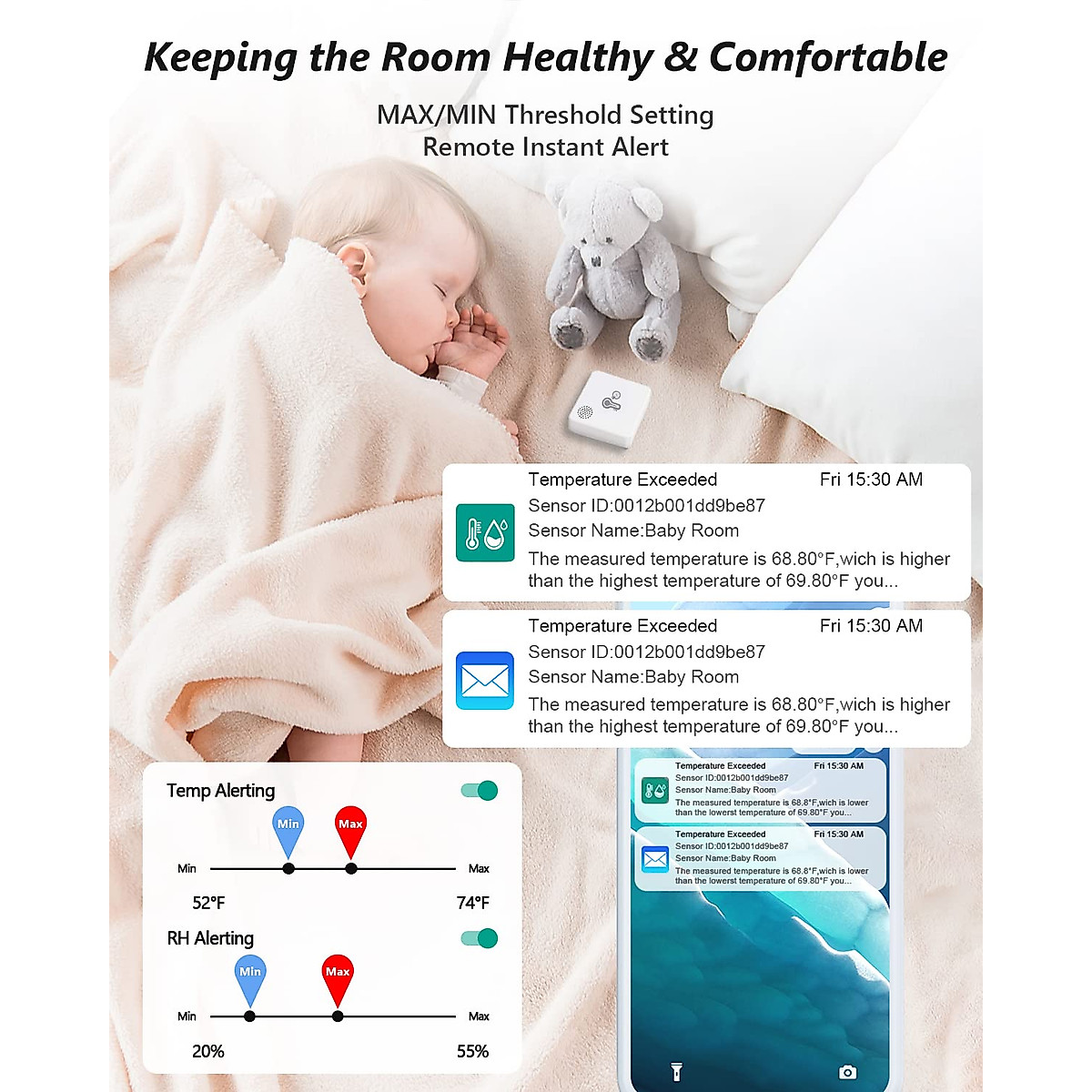 MOCREO ST6 WiFi Room Thermometer Hygrometer, Email Alarm, App Notification, Data Record Export, No Subscription Fee, Remote Wireless Temperature Sensor for RV, Warehouse, Vacation Home (3 Pack)