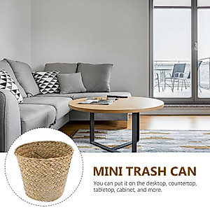 Ciieeo Round Seagrass Woven Storage Basket Waste Basket Pen Holder Natural Straw Garbage Can Trash Basket Makeup Brush Holder