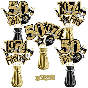Turypaty Black Gold 50th Birthday Table Centerpieces Decorations for Men Women, Vintage 1974 Happy 50th Birthday Table Toppers Party Supplies, 50 Years Old Centerpieces Sticks Table Decor