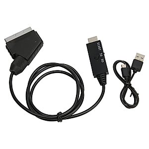 Scart to Converter Adapter, 1080P 60Hz HD Video, USB Power Cable, Plug and Play, for VHS DVD CRT TVs