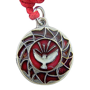 Religious Jewelry Silver Tone Red Enameled Holy Spirit Dove Confirmation Pendant on Red Cord, 3/4 Inch