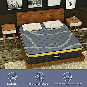 Elfreda Queen Mattress, 12 inch Pillow Top Pocket Spring Hybrid Mattress, Memory Foam Medium Firm Mattress for Motion Isolation, Pressure Relief Mattress in a Box