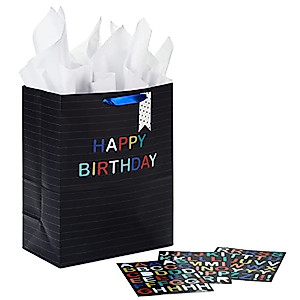 Hallmark 13" Large Personalized Gift Bag with Tissue Paper (Black Letterboard with Letter Stickers) for Back to School, Birthdays, Graduations, Holidays, Baby Showers