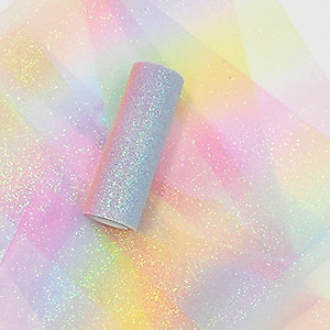 NICROLANDEE Rainbow Glitter Tulle Rolls 6 inch x 10 Yards (30 feet) Shimmer Color for Table Runner Chair Sash Bow Pet Tutu Skirt Sewing Crafting Fabric Unicorn Birthday Baby Shower Wedding Gift Ribbon