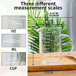 Glass Measuring Cup, [Insulated handle, V-Shaped Spout], 77L High Borosilicate Glass Measuring Cup for Kitchen or Restaurant, Easy To Read, 500 ML (0.5 Liter, 2 Cup)