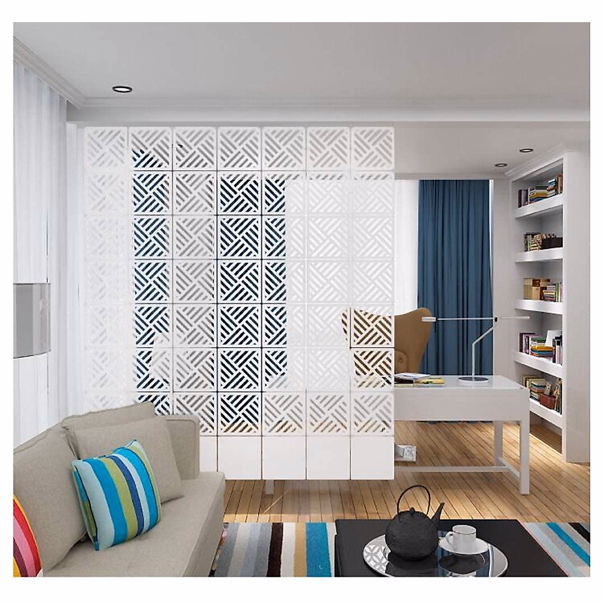 BMIDRUT 12Pcs/Set Hanging Room Divider White DIY Panel Screens Partition Wall Dividers Room Decorative with All Accessories 11.4x11.4 Inch (M6)