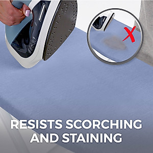 HOME GENIE Ironing Board Cover, Silicone Coating, Full Size Scorch Resistant Padding, Elastic Edge Heavy Duty Iron Pad Covers Standard Boards, Hook and Loop Fastener Strap Extra Thick, Blue 15" x 54"