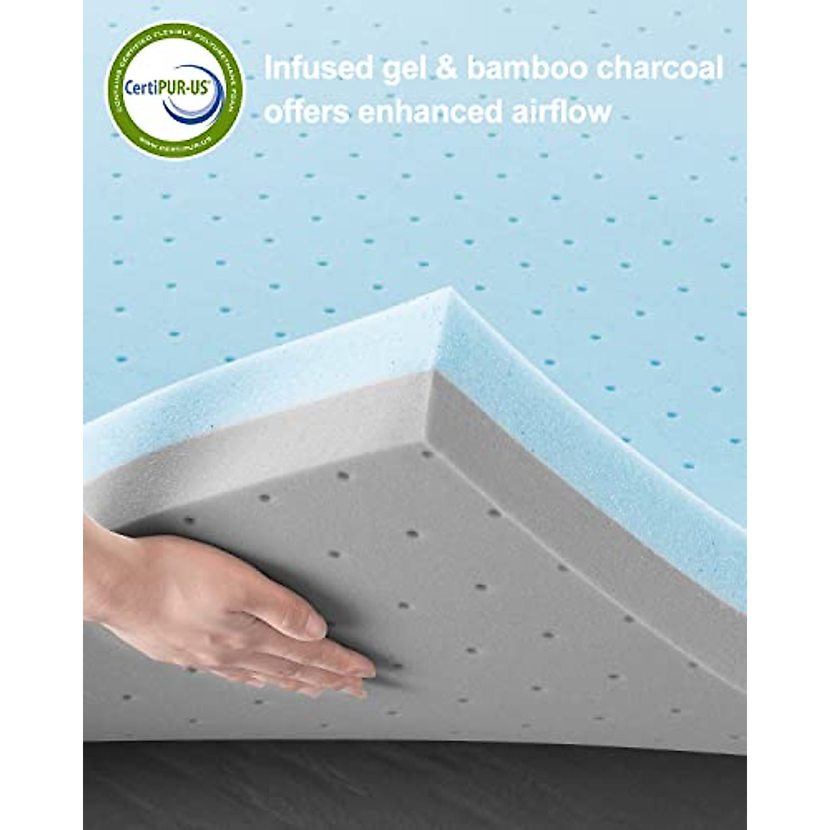 BedStory 4 Inch Mattress Topper Full Size, Gel & Bamboo Charcoal Infused Memory Foam Bed Toppers with Removable Cover, High Density Memory Foam
