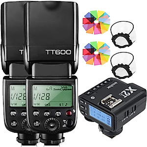 Godox 2pcs TT600 HSS 1/8000S 2.4G Wireless GN60 Flash Speedlite Built in Godox X System Receiver with X2T-C Trigger Transmitter Compatible Canon Camera
