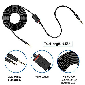 MQDITH 2.0M Replacement Audio Cable Compatible with Astro A40 A40TR Gaming Headset, Inline Mute Wire and No Volume Control Cord (TPE Cord)