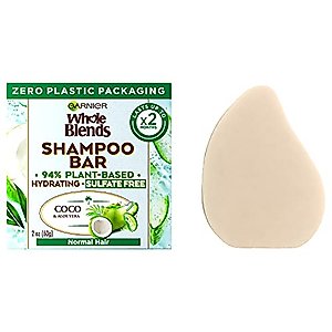 Garnier Haircare Whole Blends Hydrating Shampoo Bar for Normal Hair, Zero Plastic Packaging, Free of Preservatives, Sulfates, Silicones, Soap & Dye, with Coconut Oil & Aloe Vera, 2 Oz