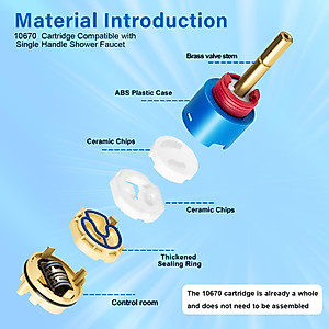 Vayolli 10670 Shower Cartridge, HJ-40 Shower Cartridge Compatible with Aqua source/Glacier Bay Single Handle Shower Faucet for Shower/Tub Faucet Cartridges Replacement