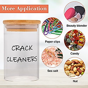 Glass Qtip Holder Bathroom Set- 4 Pack 10 oz Damp-proof Apothecary Jars Canisters with Bamboo Lids Clear Farmhouse Qtip Holder Dispenser for Cotton Swabs, Pads, Balls, Floss, Vanity Makeup Organizer