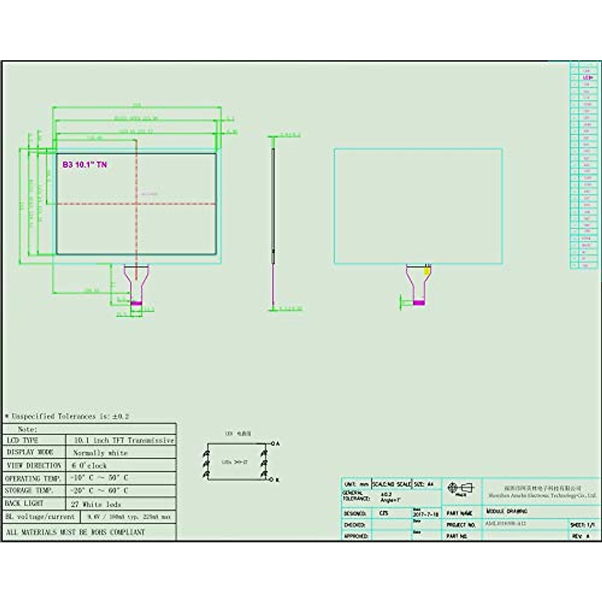SANZAMELIN 10.1-inch 1024 * 600 Resolution MIPI Interface TN LCD Screen Resistance TP Touch Screen