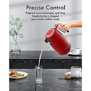 Electric Tea Kettles 1500W for Boiling Water, Longdeem Retro 1.7L Stainless Steel Hot Water Boiler with Automatic Shut Off & Boil-Dry Protection, BPA Free, Red