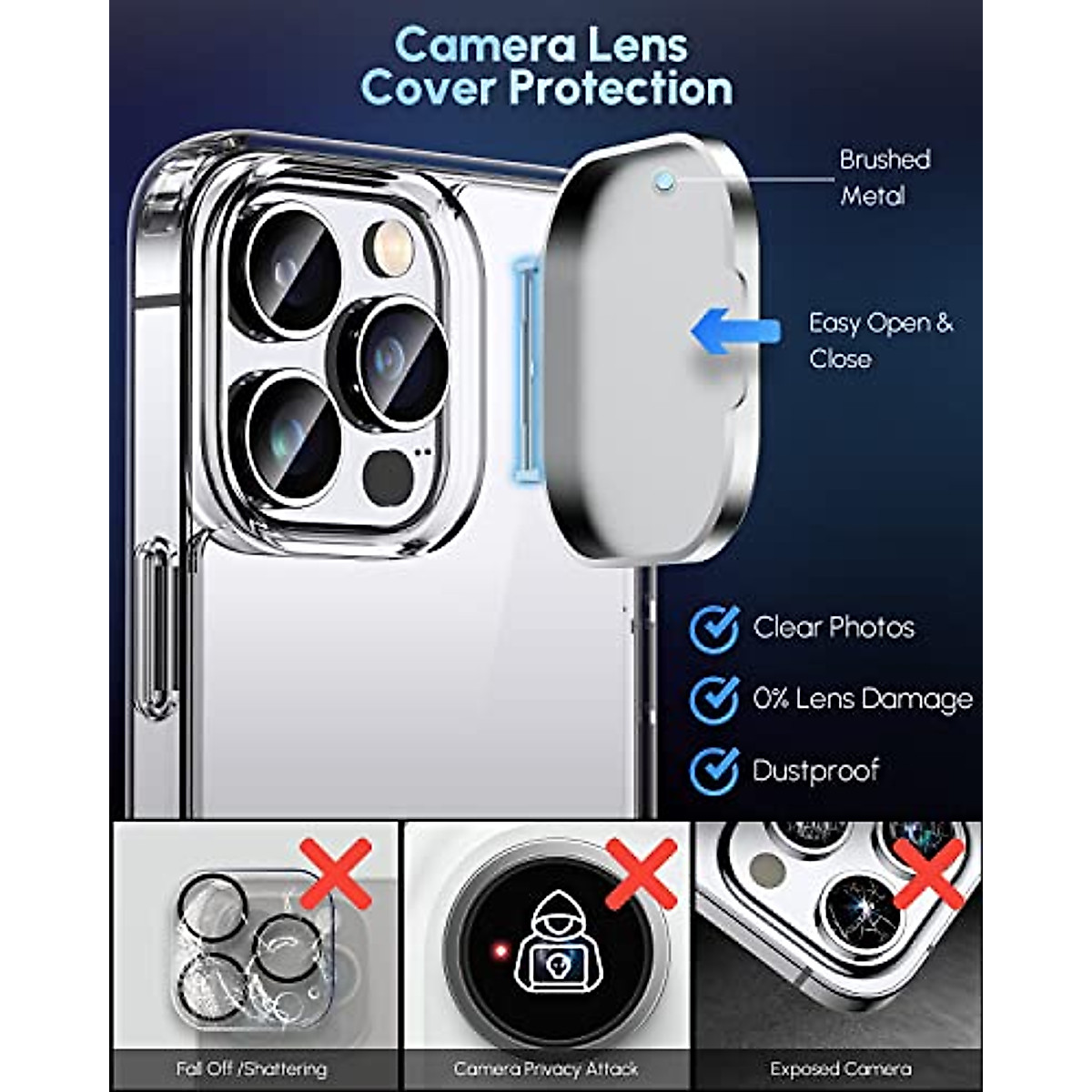 Silverback for iPhone 14 Pro Case with Stand, Phone Case with Camera Cover, Shockproof DustProof Cover for iPhone 14 Pro - Clear