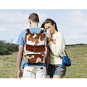 III-Fashions Cowhide Hair Print Fur Leather Fringe Diaper Backpack Rucksack / Knapsack Travel Shoulder Bag