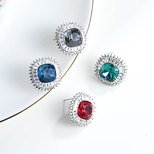 JECWVNZY Women's luxurious Square Grey Crystal Cubic Zirconia Halo Stud Earrings for Wedding Brides, Bridesmaids, Party, Prom